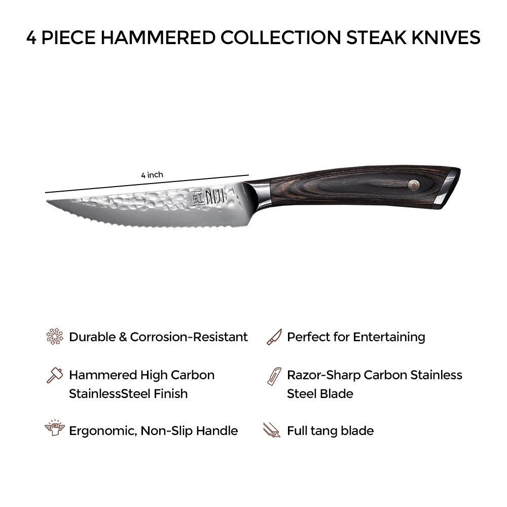 NIJI 4 Piece Hammered Collection Steak Knives - NIJI Knives UK