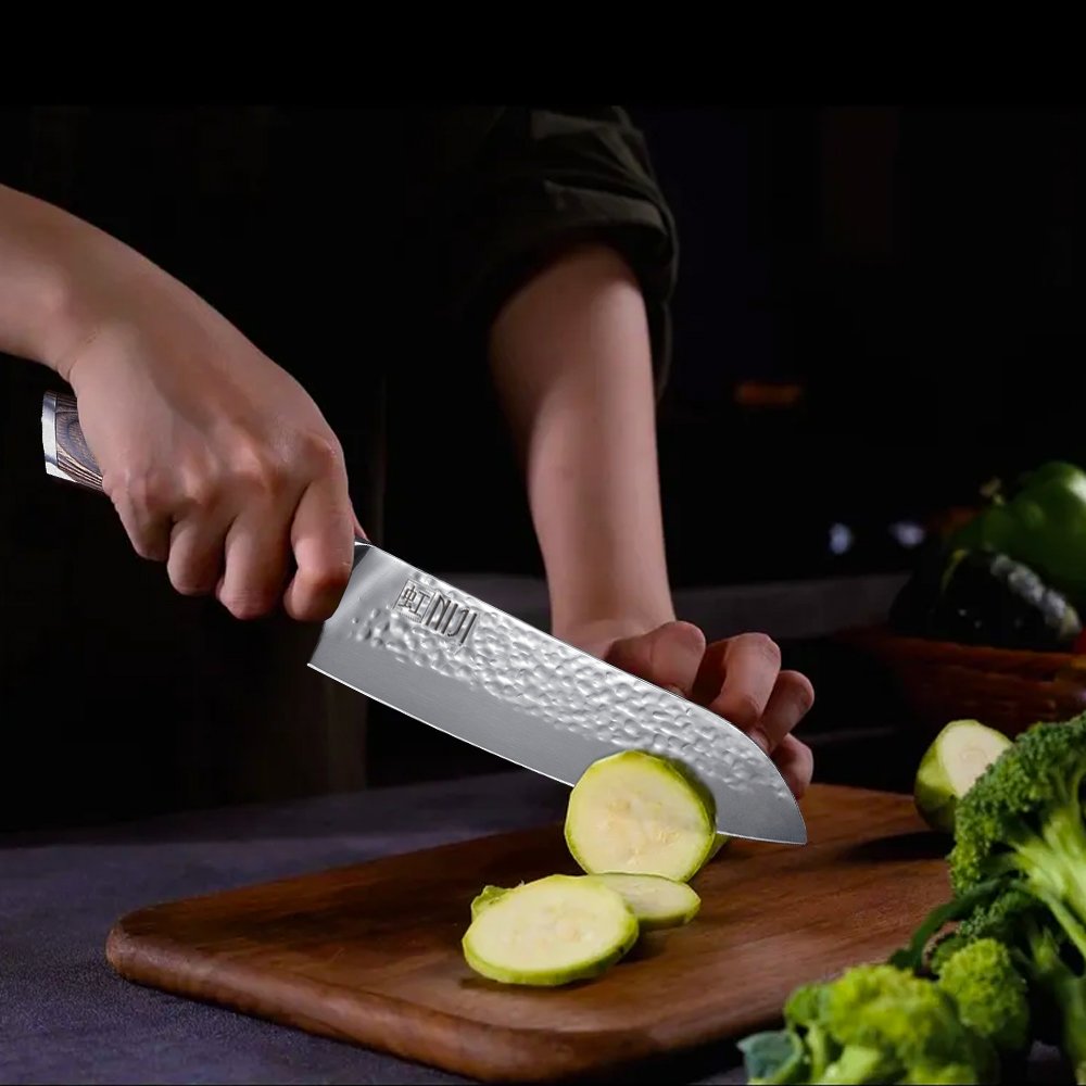 NIJI 7 inch hammered collection Santoku - NIJI Knives UK