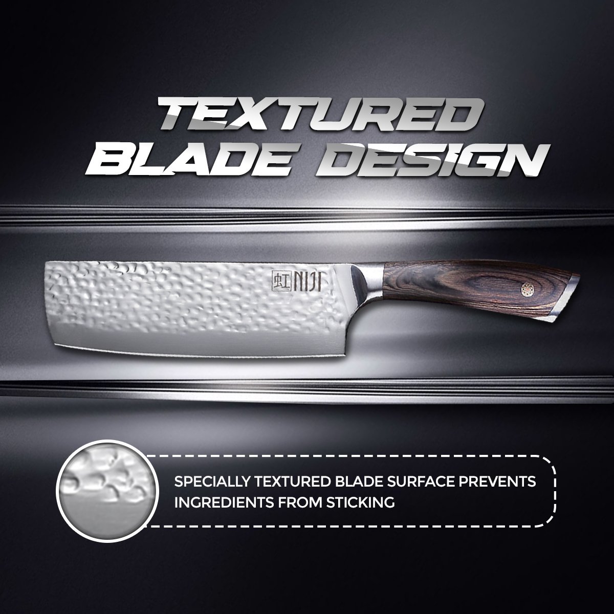 NIJI 7 inch hammered collection Nakiri - NIJI Knives UK