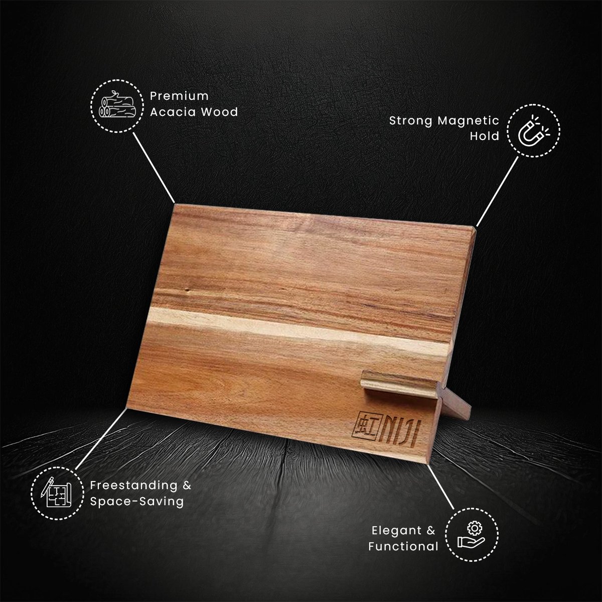 Acacia Wood Magnetic Standing Board - NIJI Knives UK